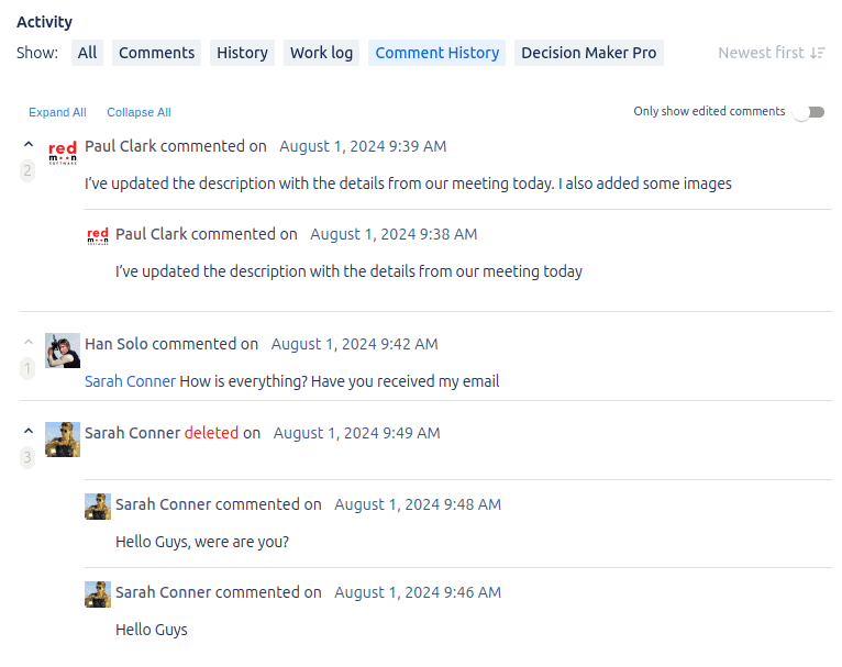 Comment History Cloud - Redmoon Software